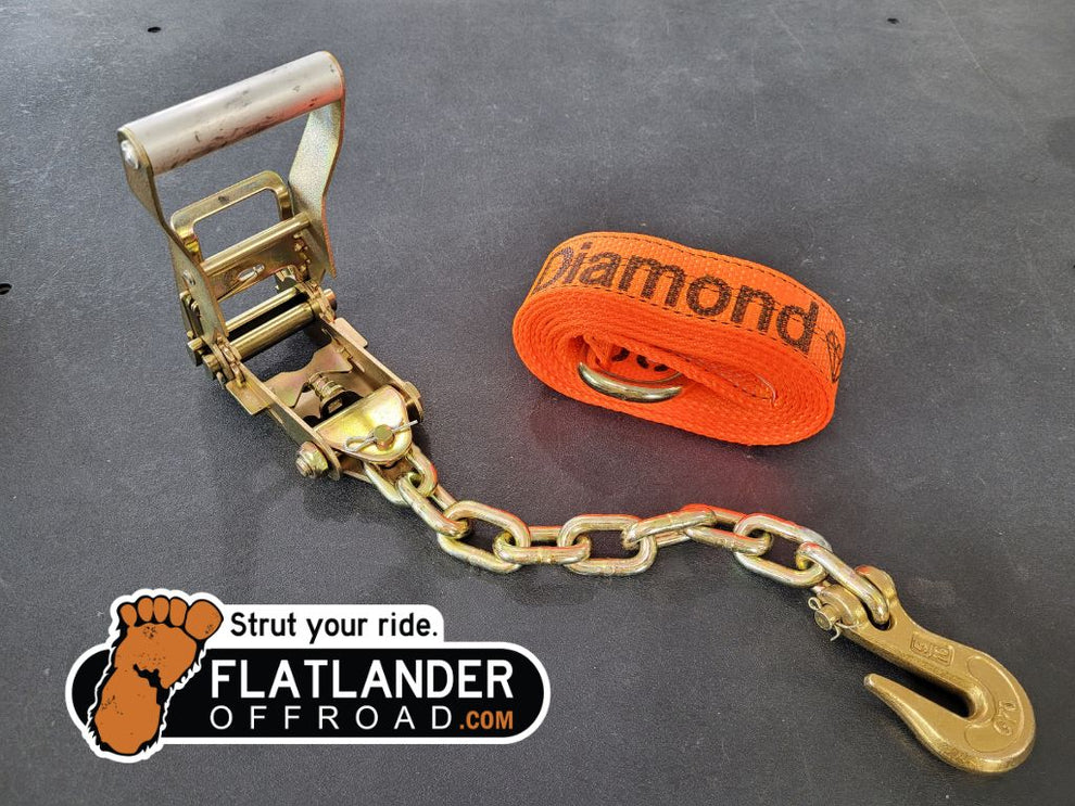 Lasso Tie Down Straps - 10' x 2" Ratchet with Chain and 5/16" Clevis G ...
